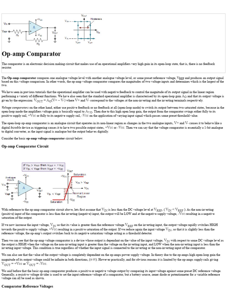 Op-Amp Comparator and The Op-Amp Comparator Circuit | PDF