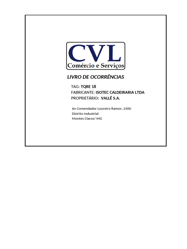 Capa Livro de Ocorrência TQRE 18 CVL | PDF