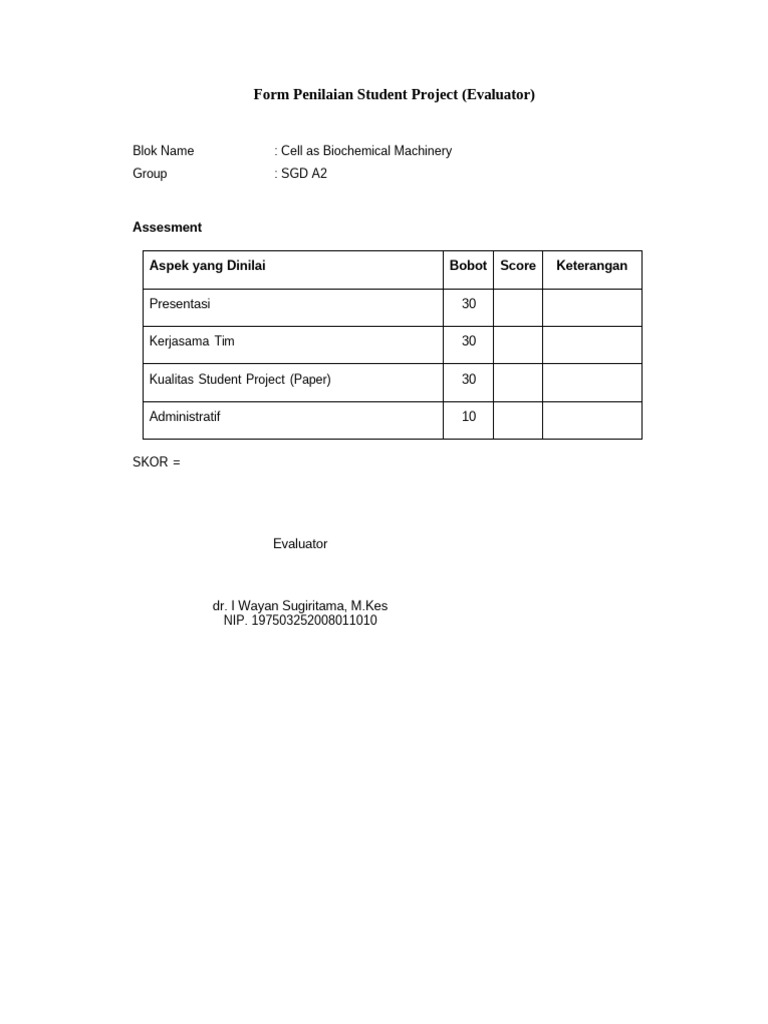 Eval Form Penilaian Student Projec1 Eval | PDF