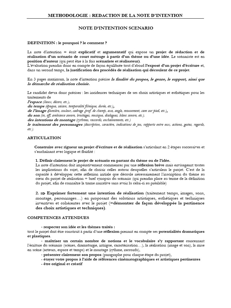 Méthodo Note Dintention | PDF