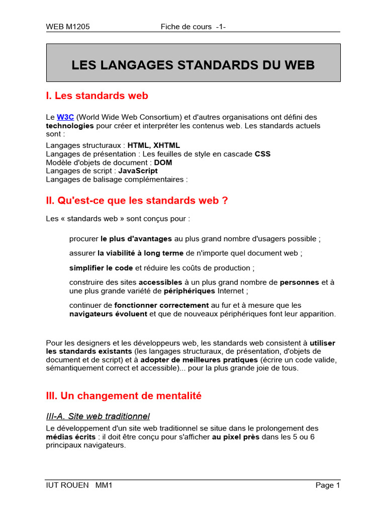 Langages Standards Du Web | PDF