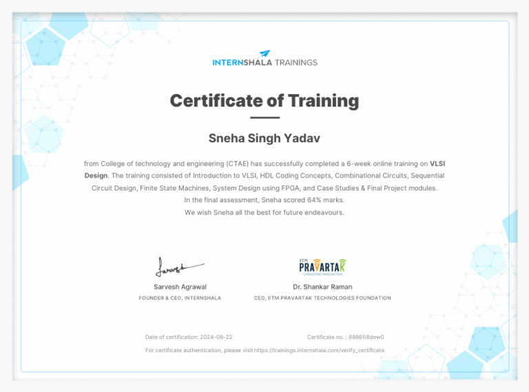 VLSI Design Training - Certificate of Completion | PDF