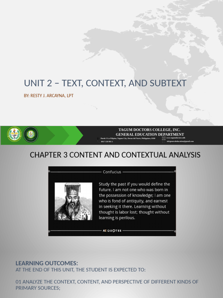 Week 3-6 Unit 2 - Text, Context, and | PDF
