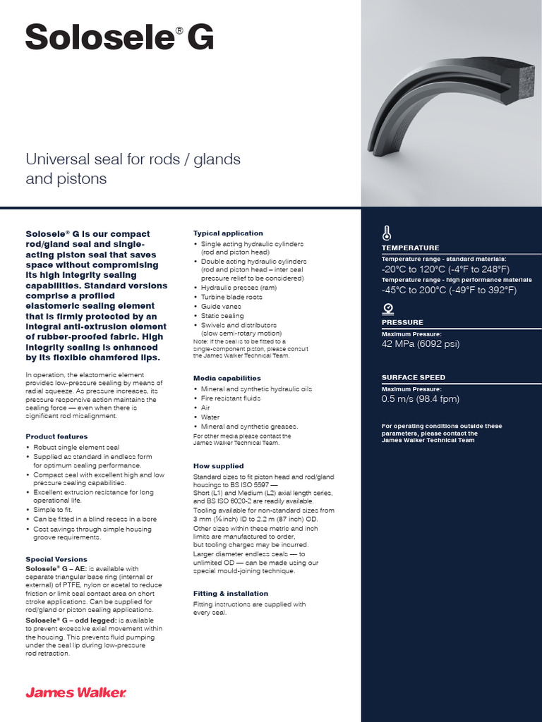 Solosele G: Universal Seal For Rods / Glands and Pistons | PDF