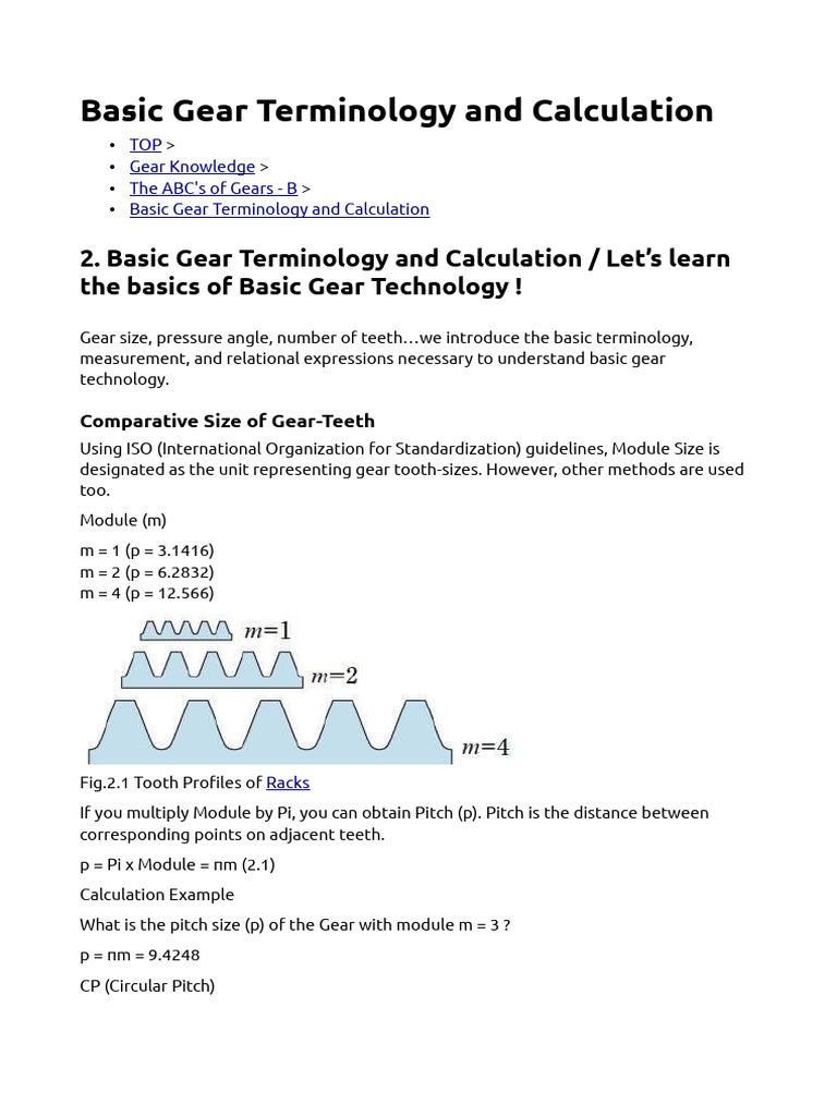 Basic Gear Terminology Calculation | PDF