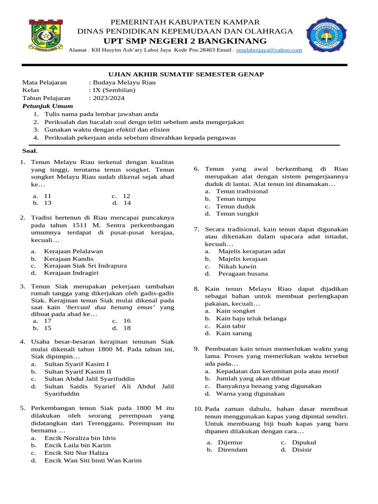 Soal BMR Semester Genap Kelas 9 | PDF