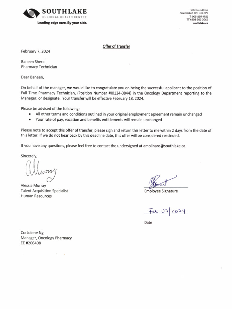 Transfer Letter | PDF