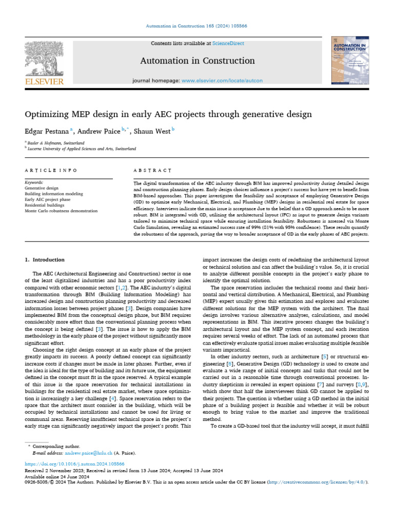 Optimizing MEP design in early AEC projects through generative design | PDF