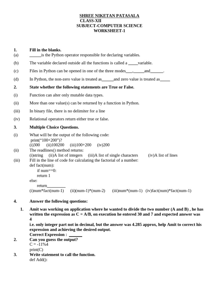 12TH Grade - Worksheet (18.07) | PDF