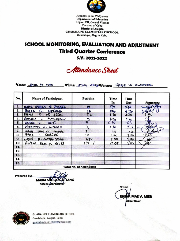 Smea Conference - Attendance Sheet | PDF