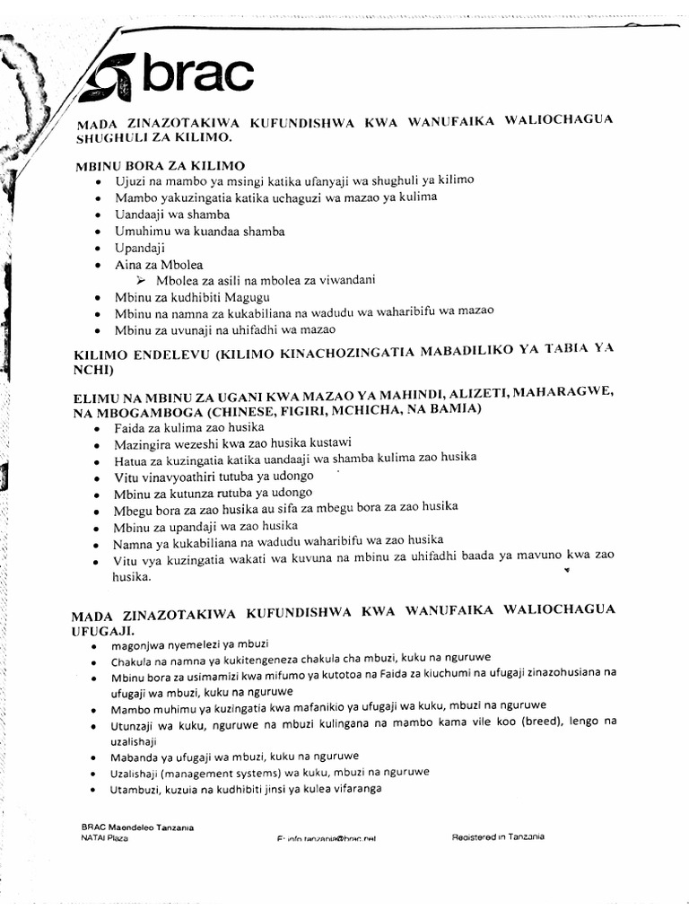 Mada Za Kufundisha Brac-1 | PDF
