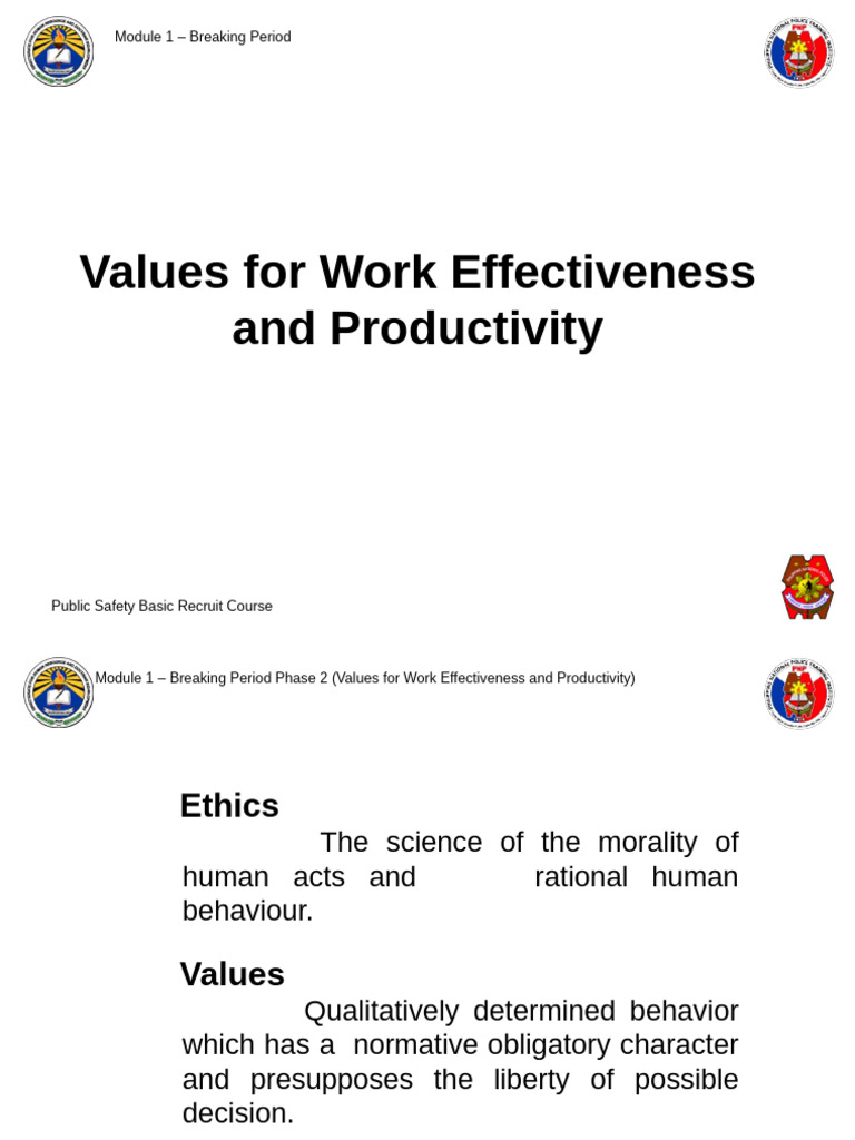 Values For Work Effectiveness and Productivity | PDF