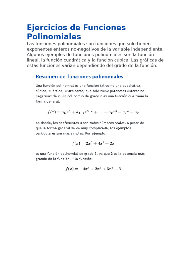 Introducción a Funciones Polinomiales | PDF
