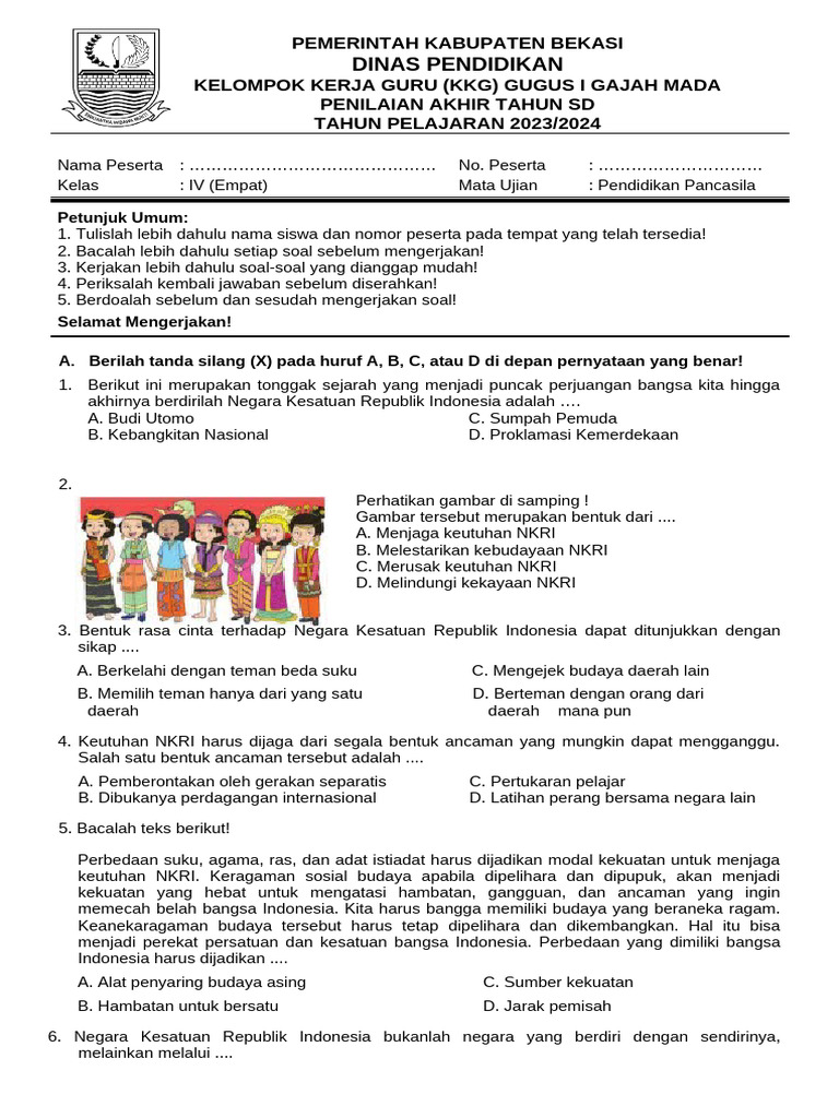 Soal Pas PKN Kelas 4 Semester 2 | PDF