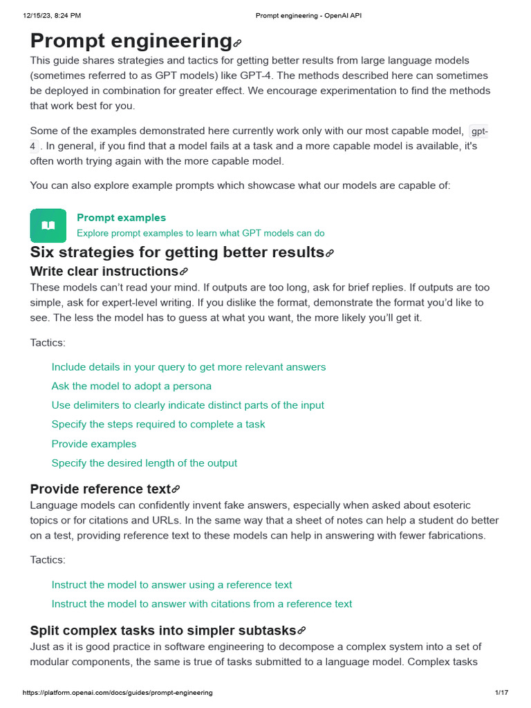 Prompt engineering Guide - OpenAI API | PDF