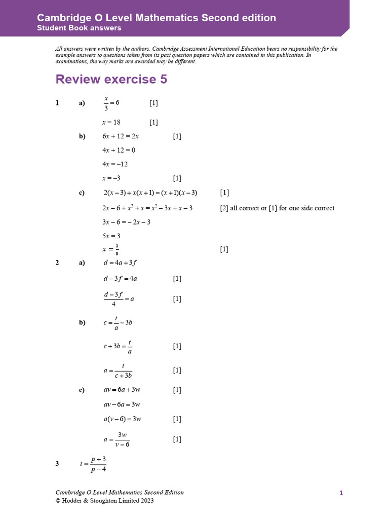 Review Exercise 5 Worked solutions | PDF