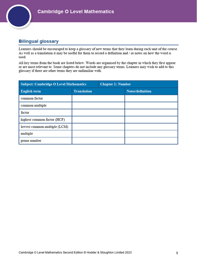 ESL Support- Bilingual Glossary | PDF