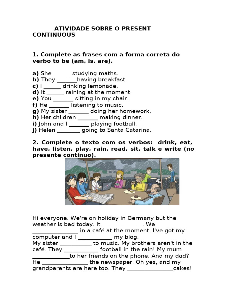 Atividade de Ingles 1 Ano Present Continuous | PDF
