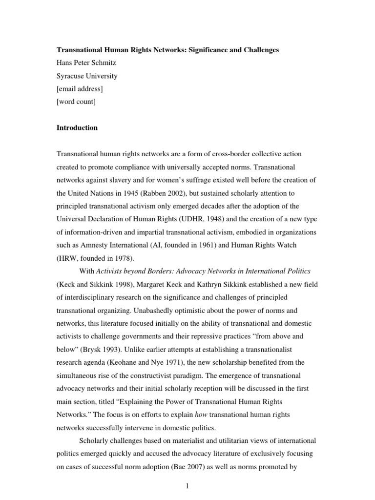 Transnational Human Rights Networks: Significance and Challenges | PDF ...