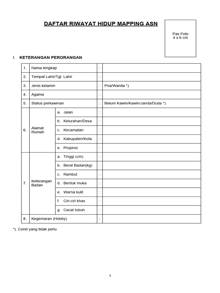 Daftar Riwayat Hidup Asn | PDF