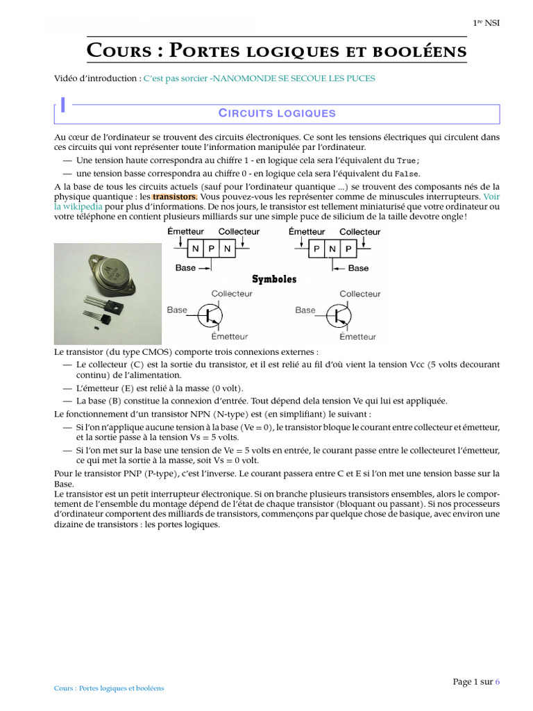 LFI Cours Logique Booleenne-Élève | PDF