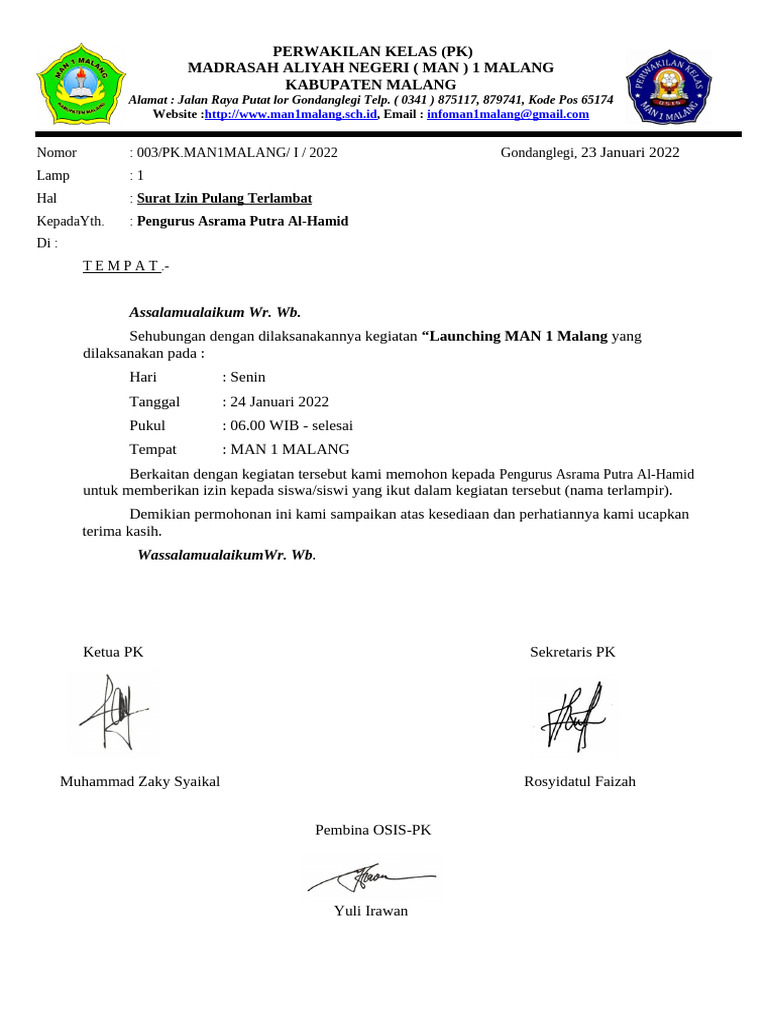 Izin Pulang Al Hamid Pa | PDF
