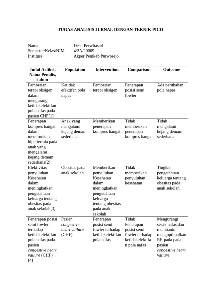 Desti Tugas Analisis Jurnal Dengan Teknik Pico | PDF