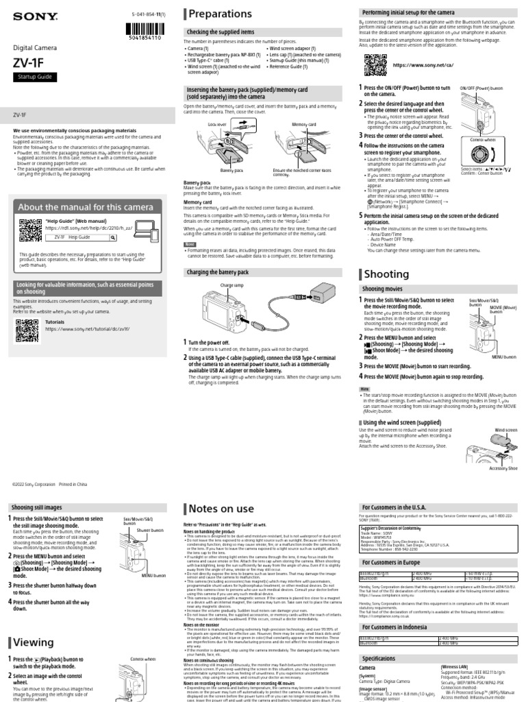 Camera Sony ZV-IF 20.1MP | PDF