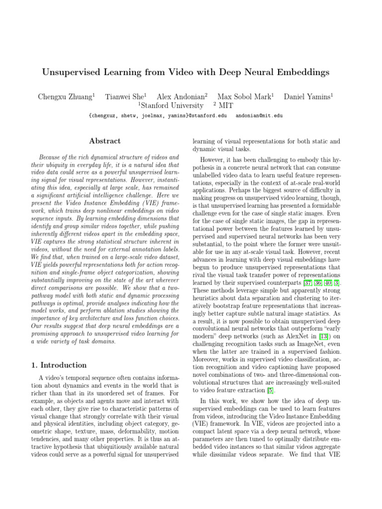 Unsupervised Learning From Video With Deep Neural Embeddings | PDF
