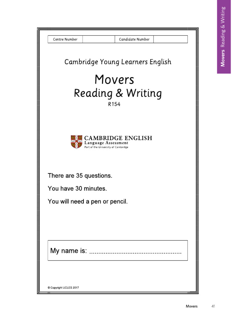 YLE Movers Reading and Writing | PDF