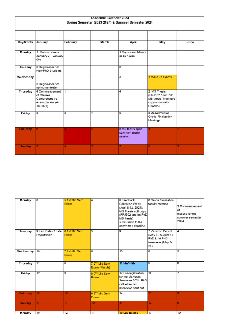Academic Calendar 2024 | PDF