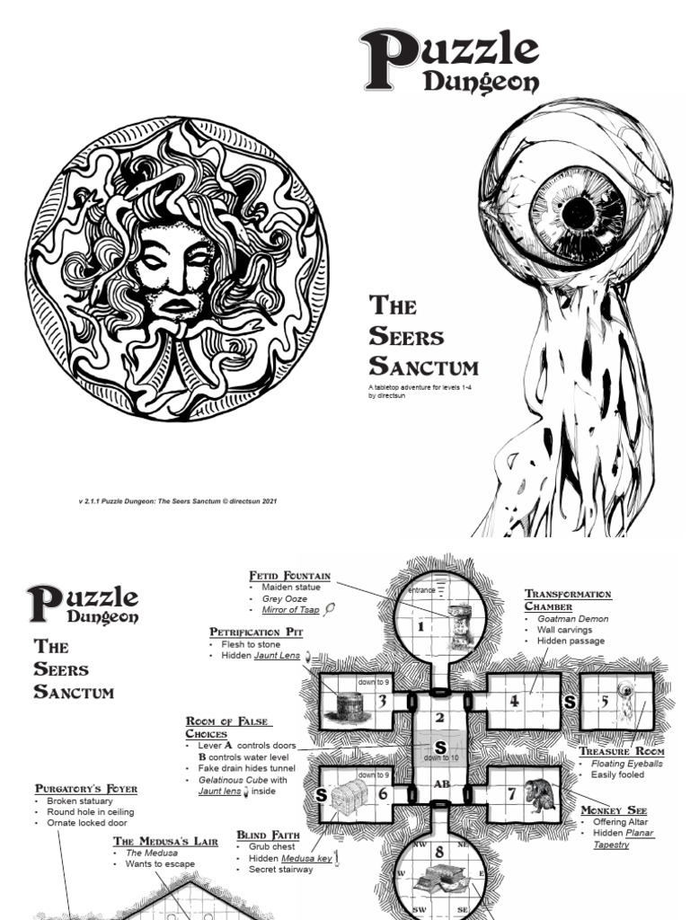 Puzzle Dungeon The Seers Sanctum (2.1.1 Cover Map Spread) (OSR) | PDF
