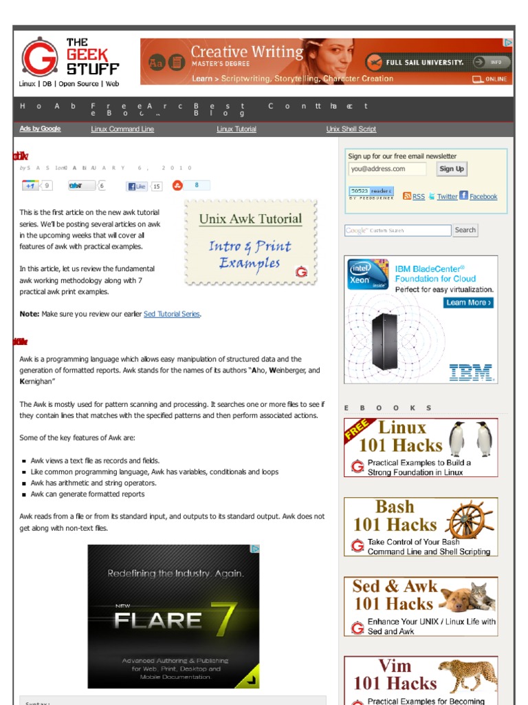Awk Introduction Tutorial - 7 Awk Print Examples | PDF | Software ...