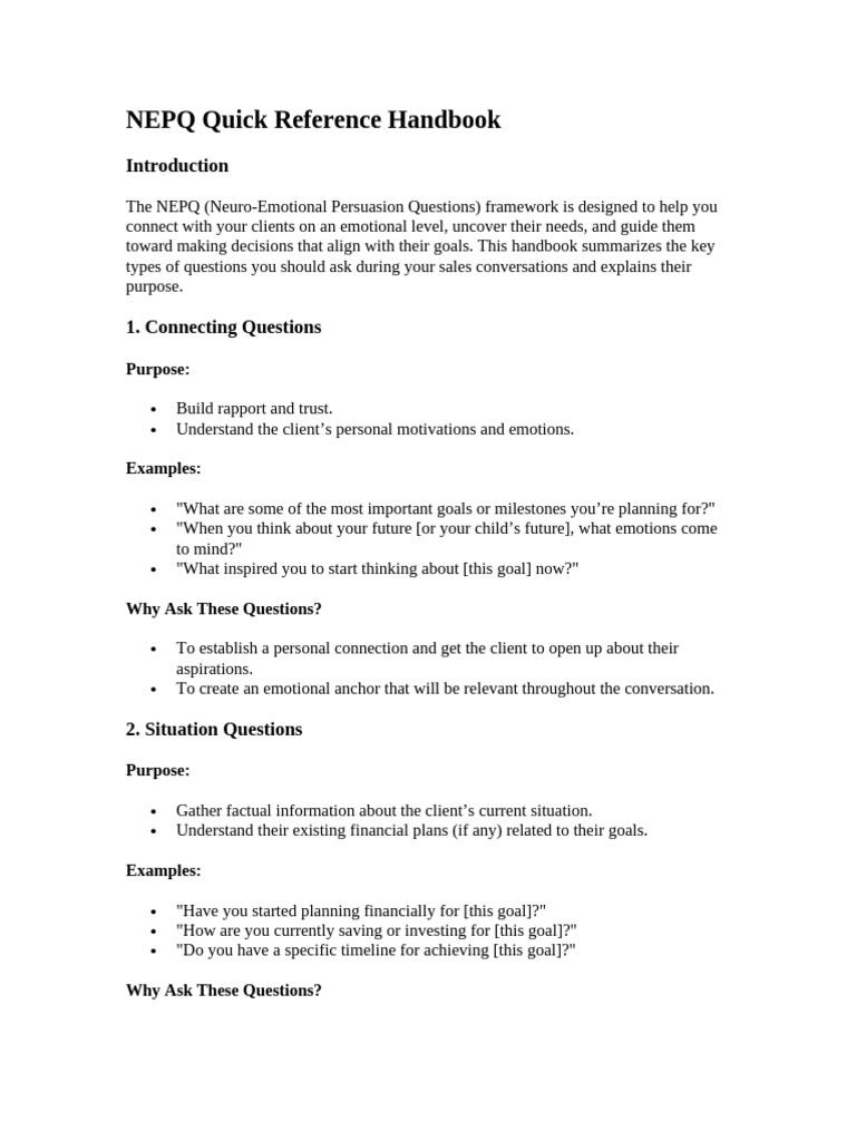 NEPQ Quick Reference Handbook | PDF