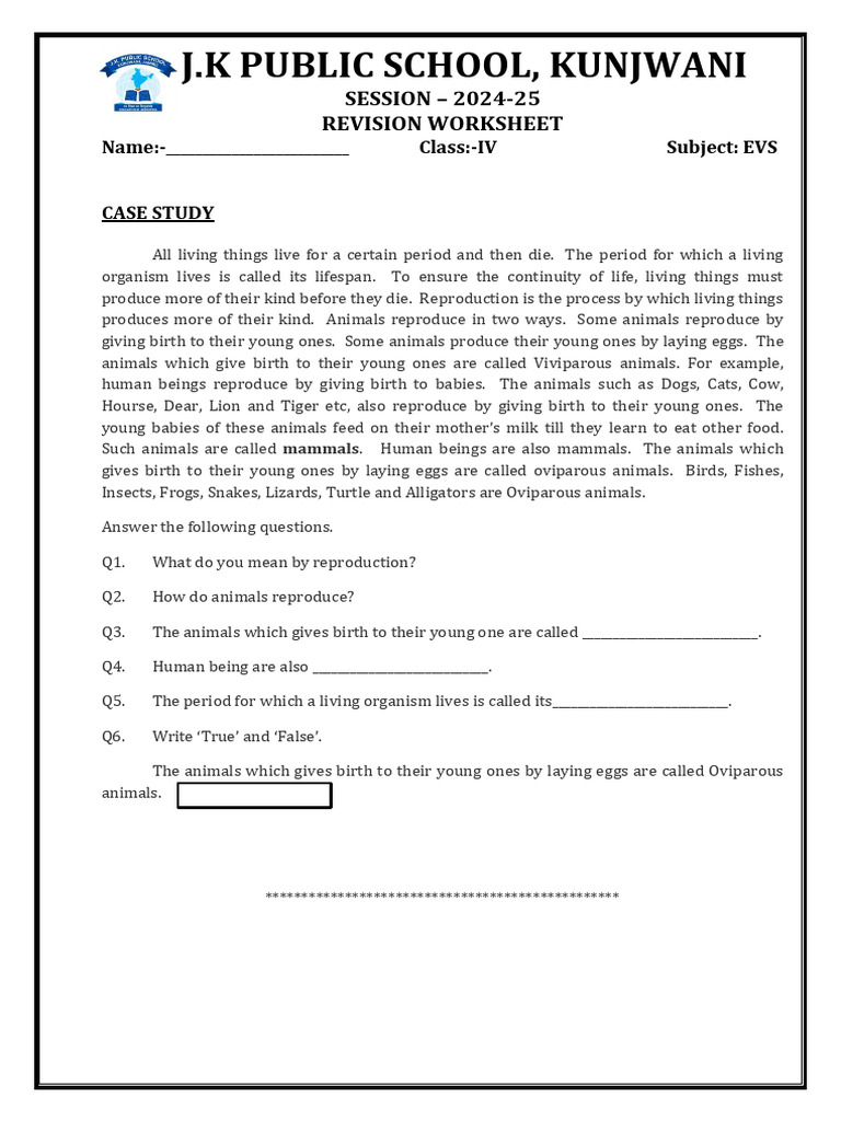 Class 4 Case Study EVS | PDF