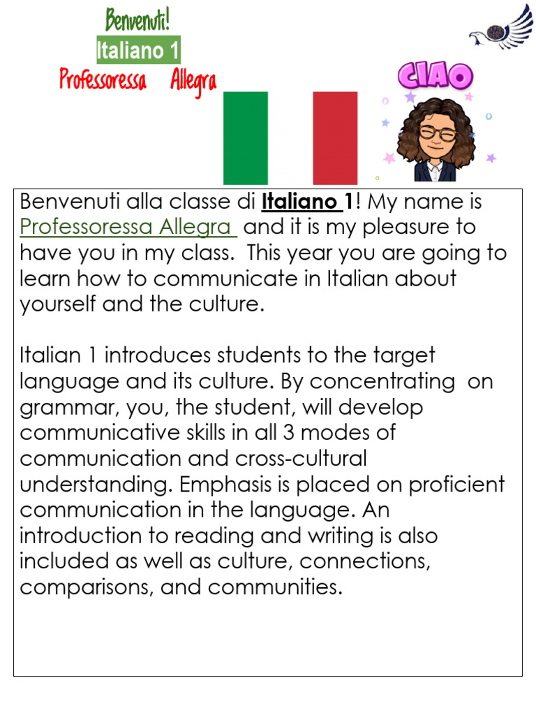 1 Syllabus Italian 1 Grammar | PDF
