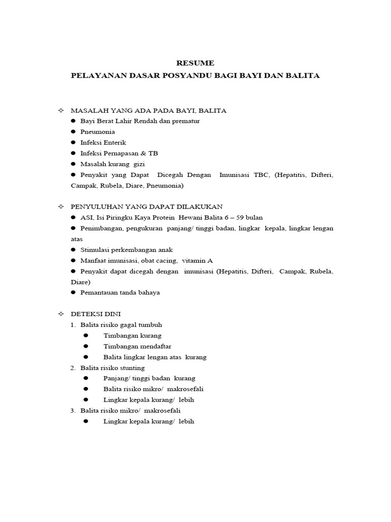 Resume Pelayanan Dasar Posyandu Bagi Bayi Dan Balita | PDF