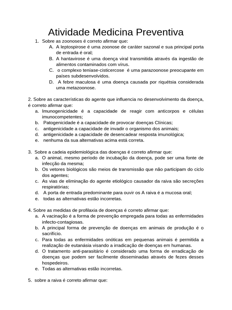 Atividade Medicina Preventiva | PDF