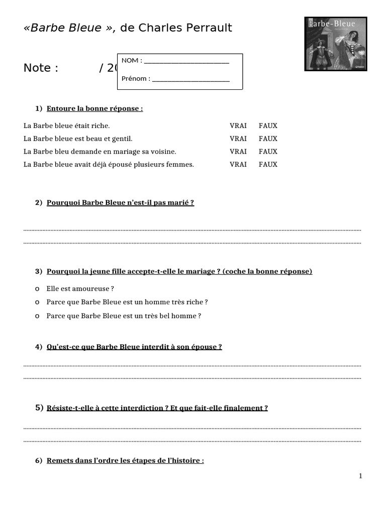 Barbe Bleue - Questionnaire Final | PDF