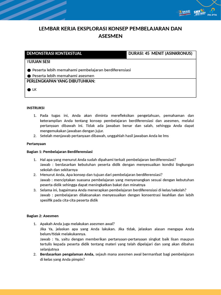 LK 1 Eksplorasi Konsep Pembelajaran Dan Asesmen - Rev 04062024 | PDF