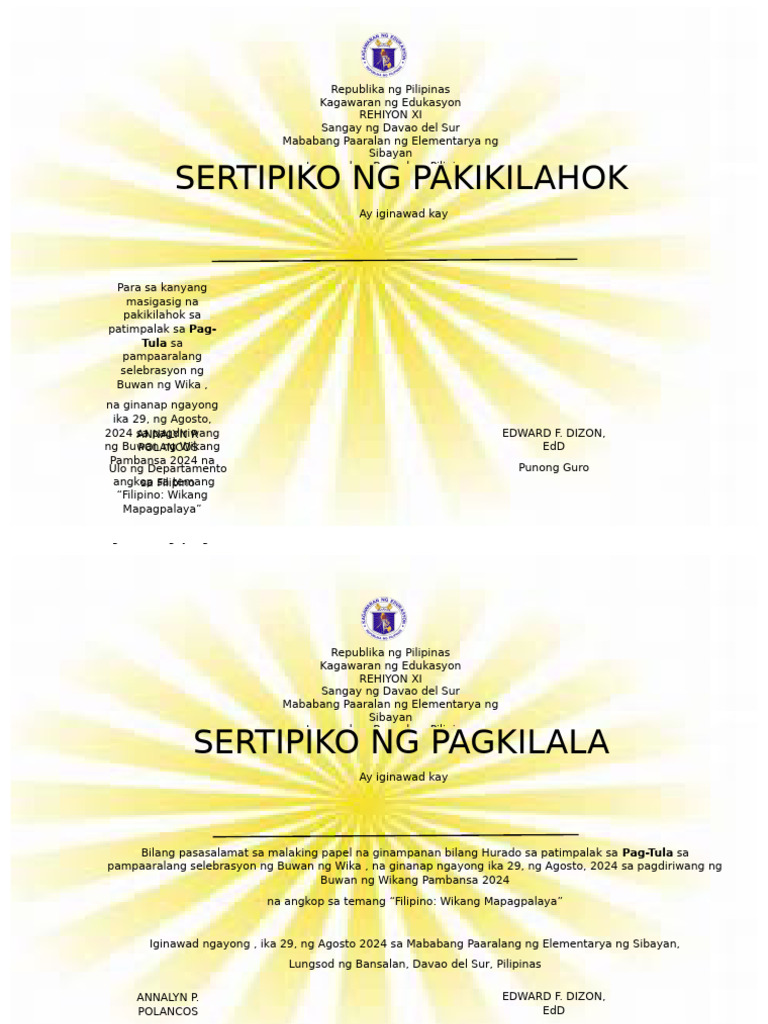 Sertipiko Sa Filipino | PDF