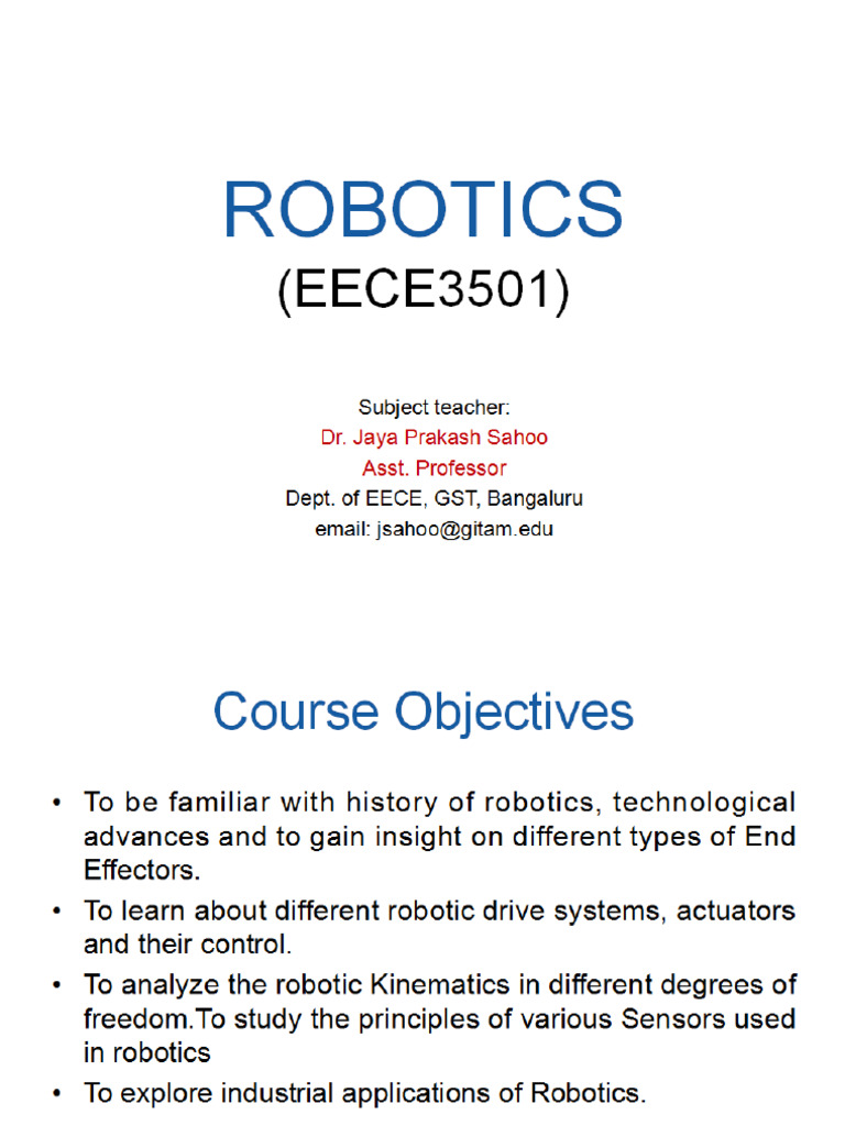 Robotics-Unit I - Lecture 2-19 July 24 | PDF