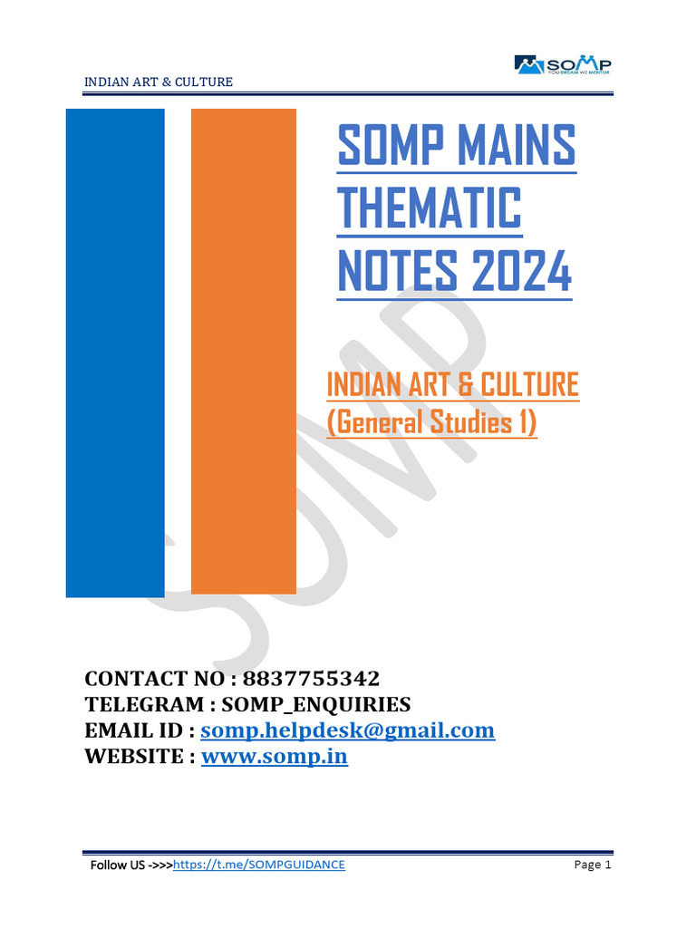 SOMP Mains Thematic Notes 2024 Indian Art and Culture Sample | PDF