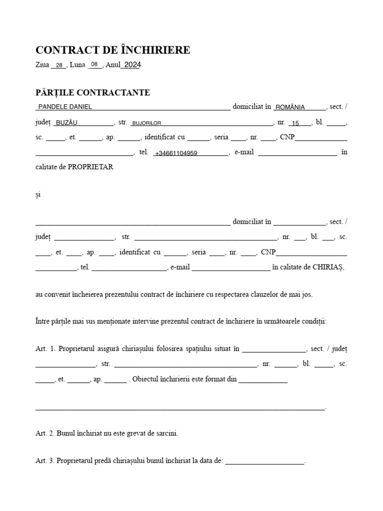 Model Contract Inchiriere Actualizat 2023 | PDF