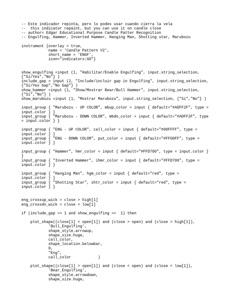 Script Candlestick Patterns Iqoption V2 | PDF