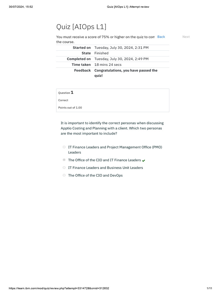 Quiz (AIOps L1) - Attempt Review1 - Passei | PDF