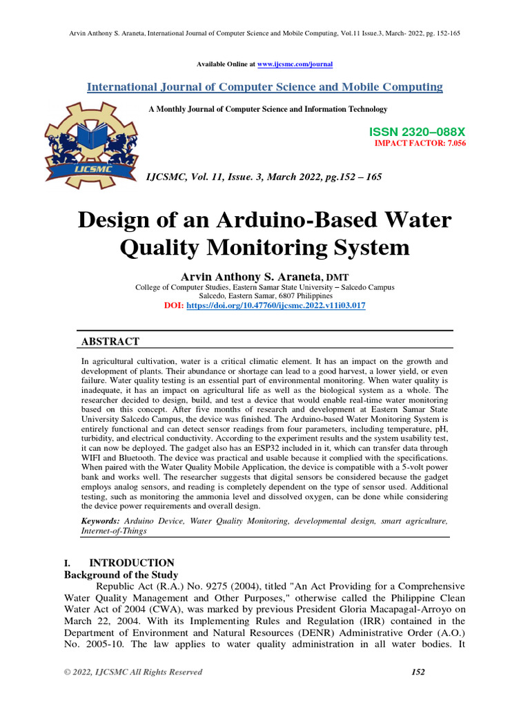 Design of An Arduino Based Water Quality | PDF