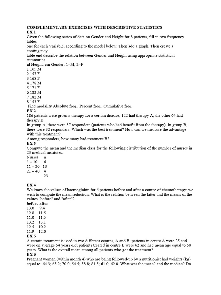Complementary Exercises With Descriptive Statistics | PDF