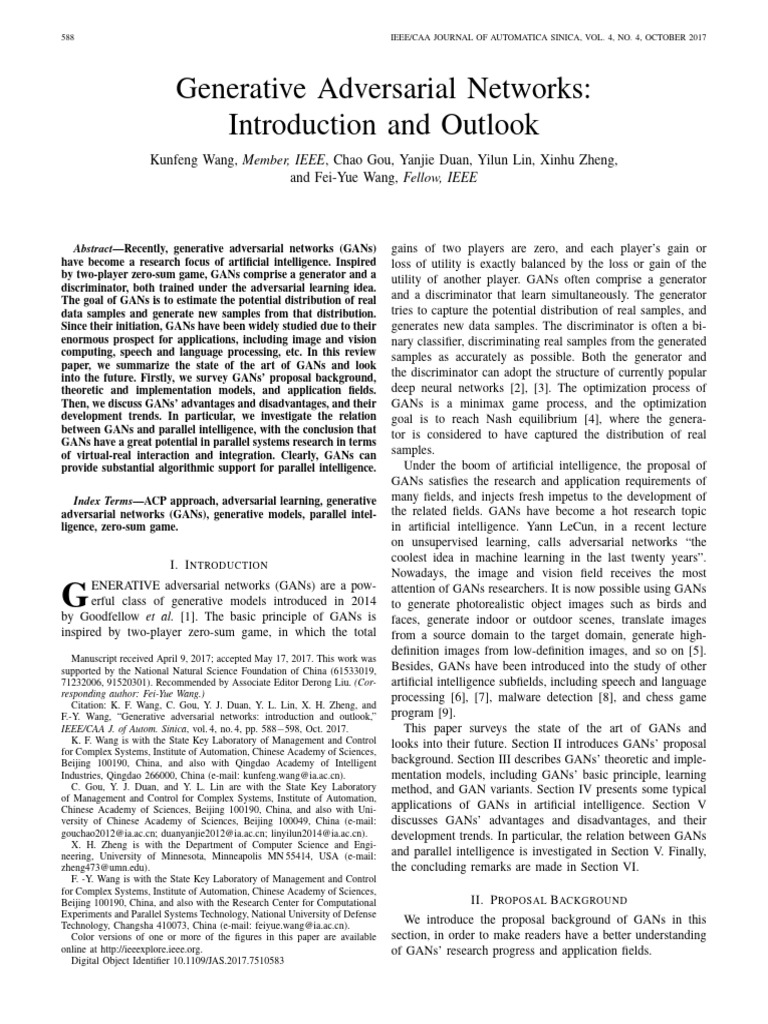 Generative Adversarial Networks: Introduction and Outlook | PDF