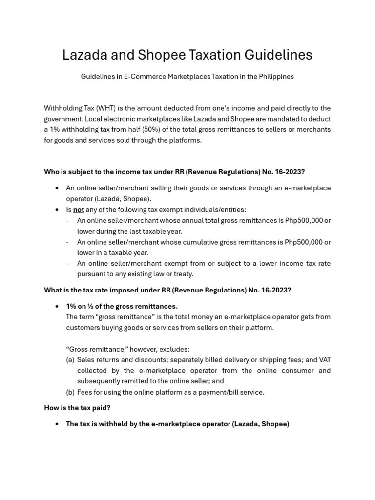 Lazada and Shopee Taxation Guidelines | PDF